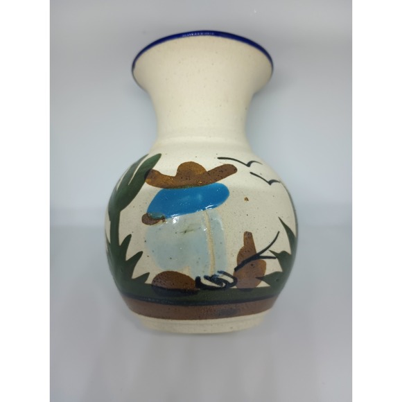 Art | Hand Painted Folk Art Sandstone Pottery Vase Tonala Mexico ...